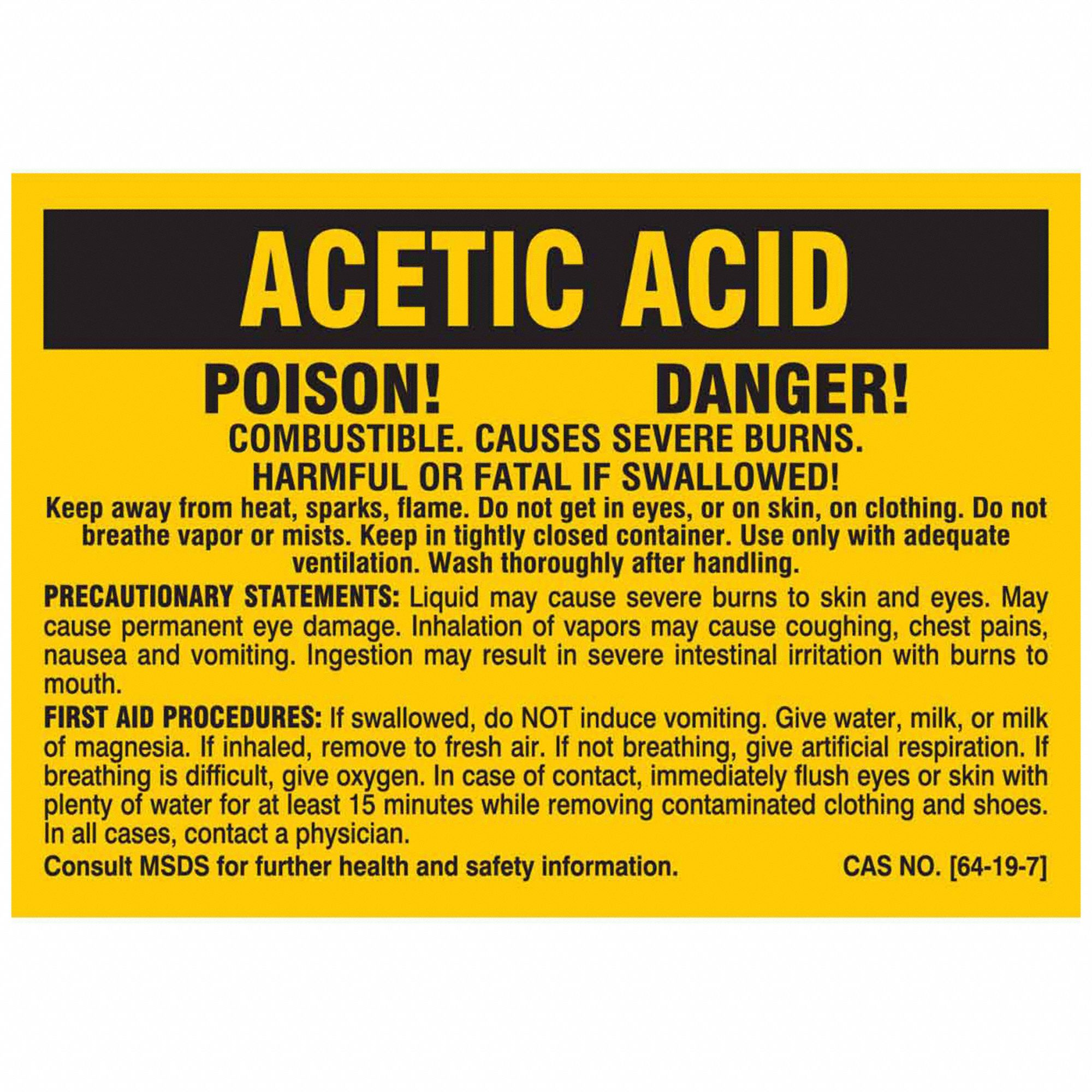 Acetic Acid, 2 in Ht, NFPA Label - 9LCP7|7228PLS - Grainger