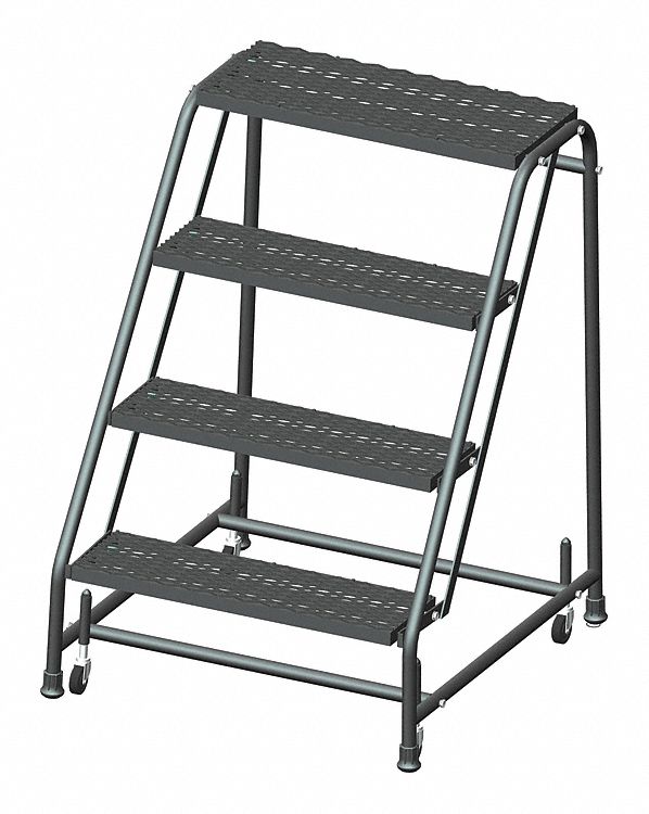 4-Step Rolling Ladder, Expanded Metal Step Tread, 38 in Overall Height ...