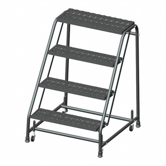 4-Step Rolling Ladder, Expanded Metal Step Tread, 38 in Overall Height ...