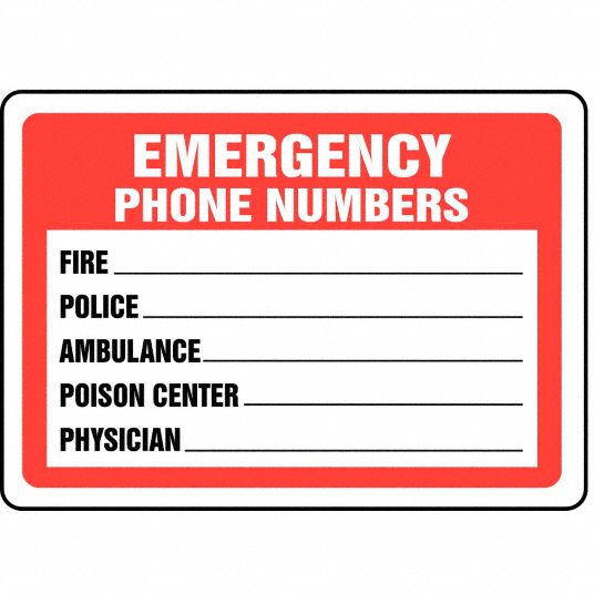 Aluminum, Emergency Information Sign, 10" Width, 7" Height, Red, White ...