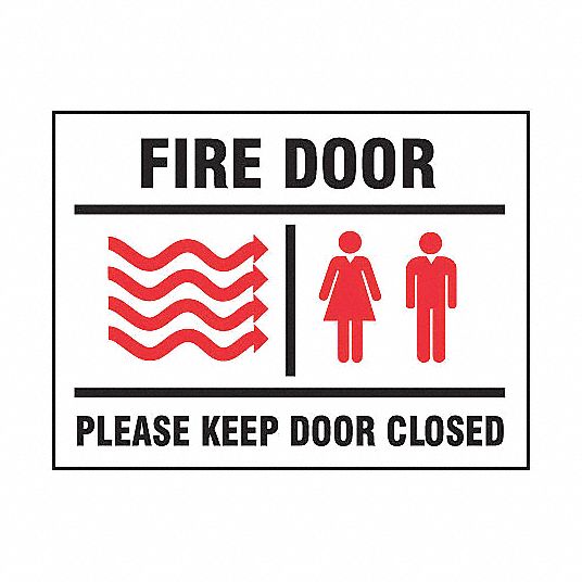 Plastic, Fire Door Sign, 10" Width, 7" Height, Double-Sided No, With ...