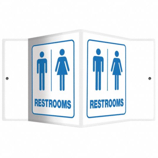 Plastic, V-Shape Projection Sign, 8-1/2" Width, 6" Height, White, With ...