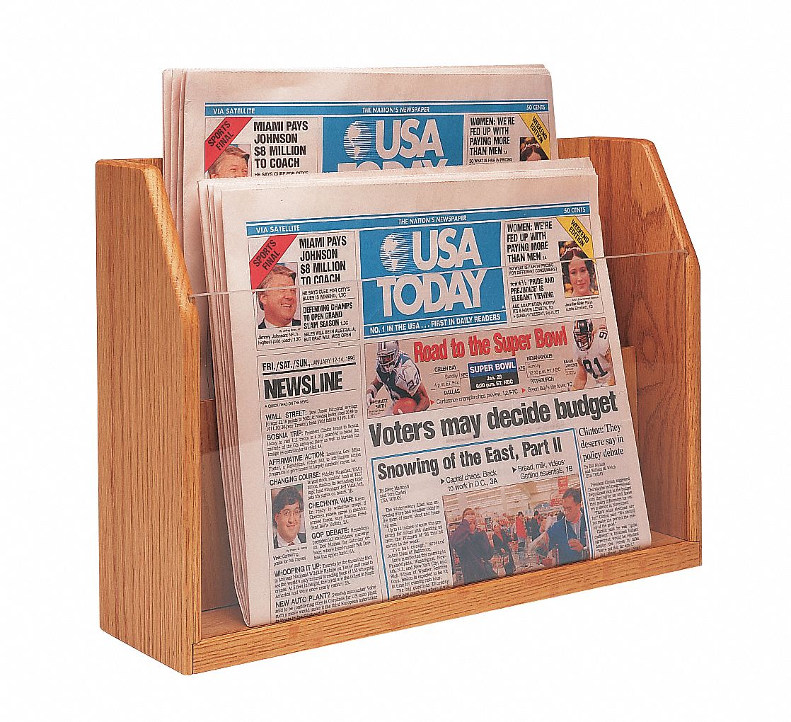 2 Compartments, Medium Oak, Newspaper Counter Rack - 9NZ91|PT1-MO ...