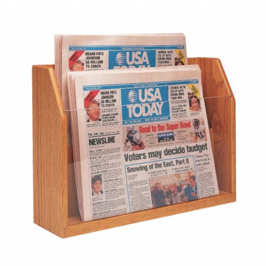 2 Compartments, Medium Oak, Newspaper Counter Rack - 9NZ91|PT1-MO ...
