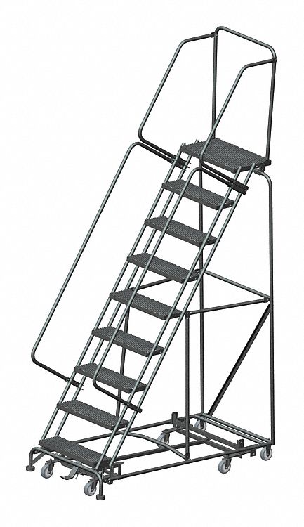 9-Step Rolling Ladder, Expanded Metal Step Tread, 123 in Overall Height ...