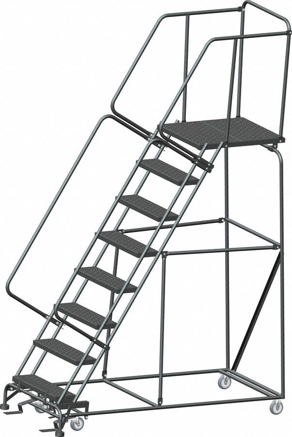 BALLYMORE 8-Step Rolling Ladder, Perforated Step Tread, 113 in Overall ...