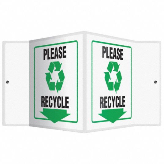 Plastic, V-Shape Projection Sign, 18" Width, 8" Height, White, With ...