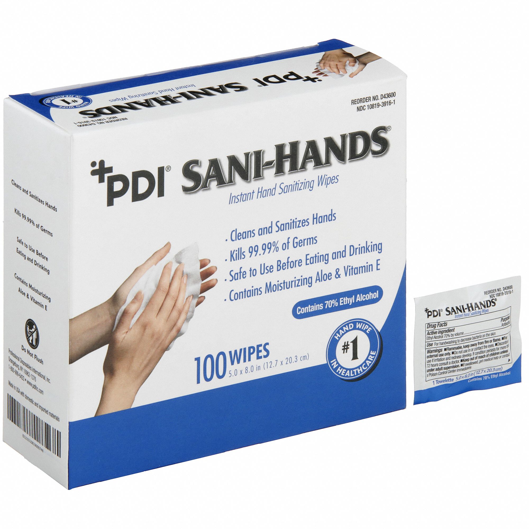PDI, Packet, 100 Wipes per Container, Hand Sanitizer Wipes - 9RAE2 ...