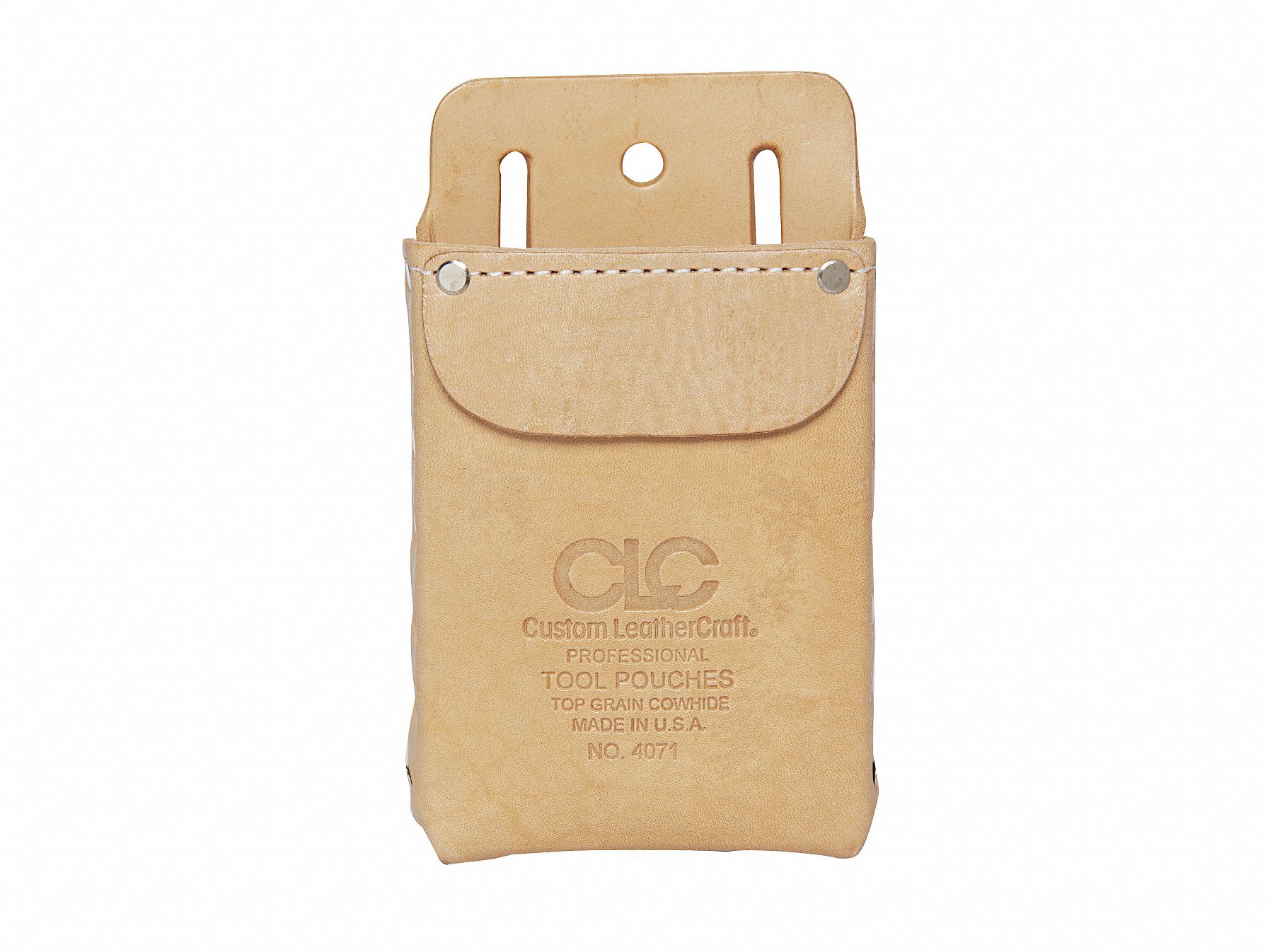 Tan, Box-Shaped Pouch with Extra Leather Flap, Leather - Grainger