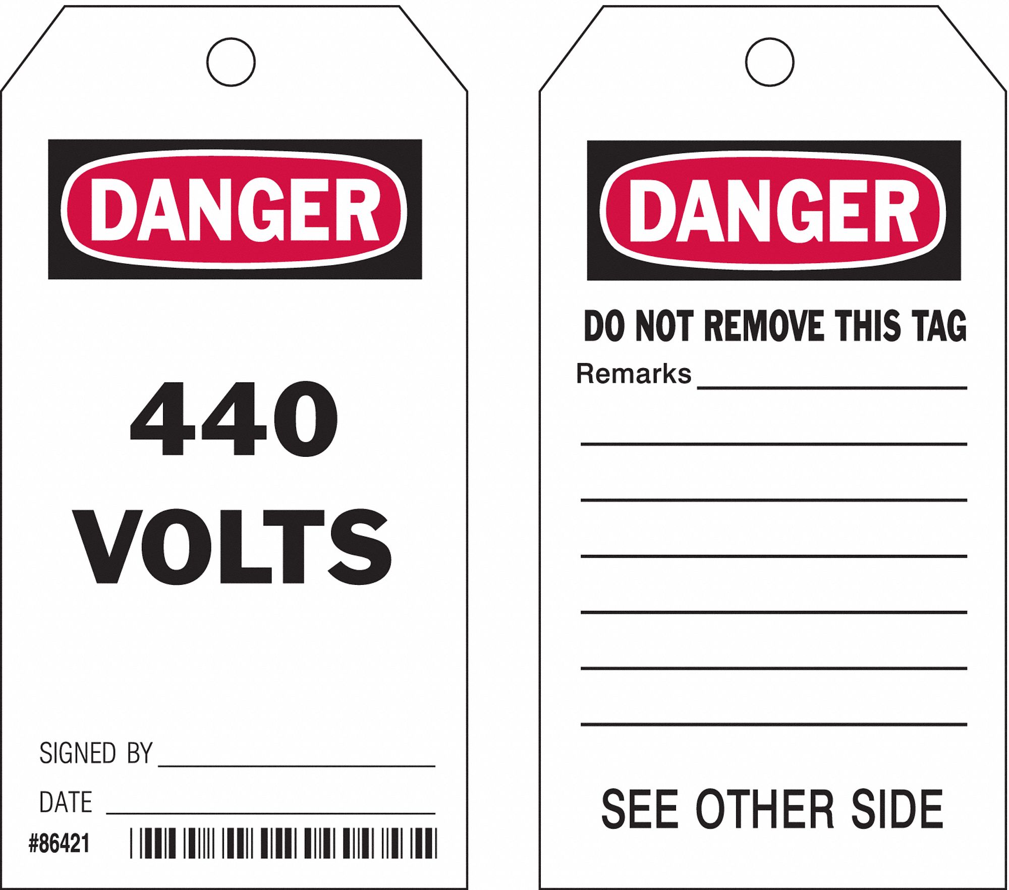 Black/Red/White, Cable Tie, Danger Tags - 9RND0|86421 - Grainger