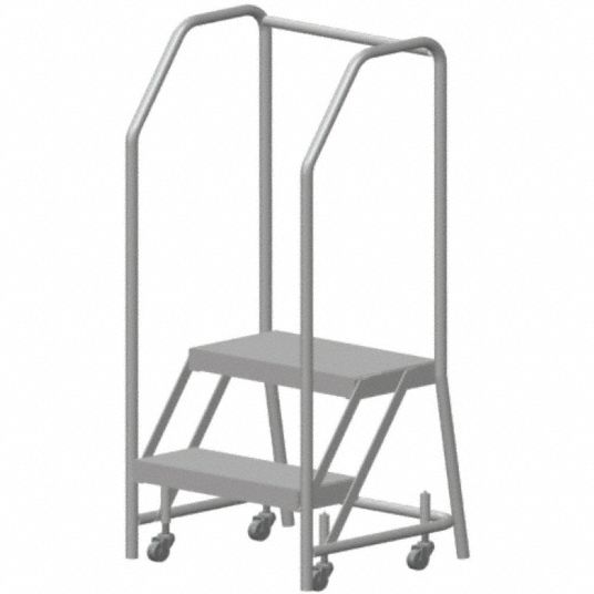 BALLYMORE 2-Step Rolling Ladder, Serrated Step Tread, 49 in Overall ...