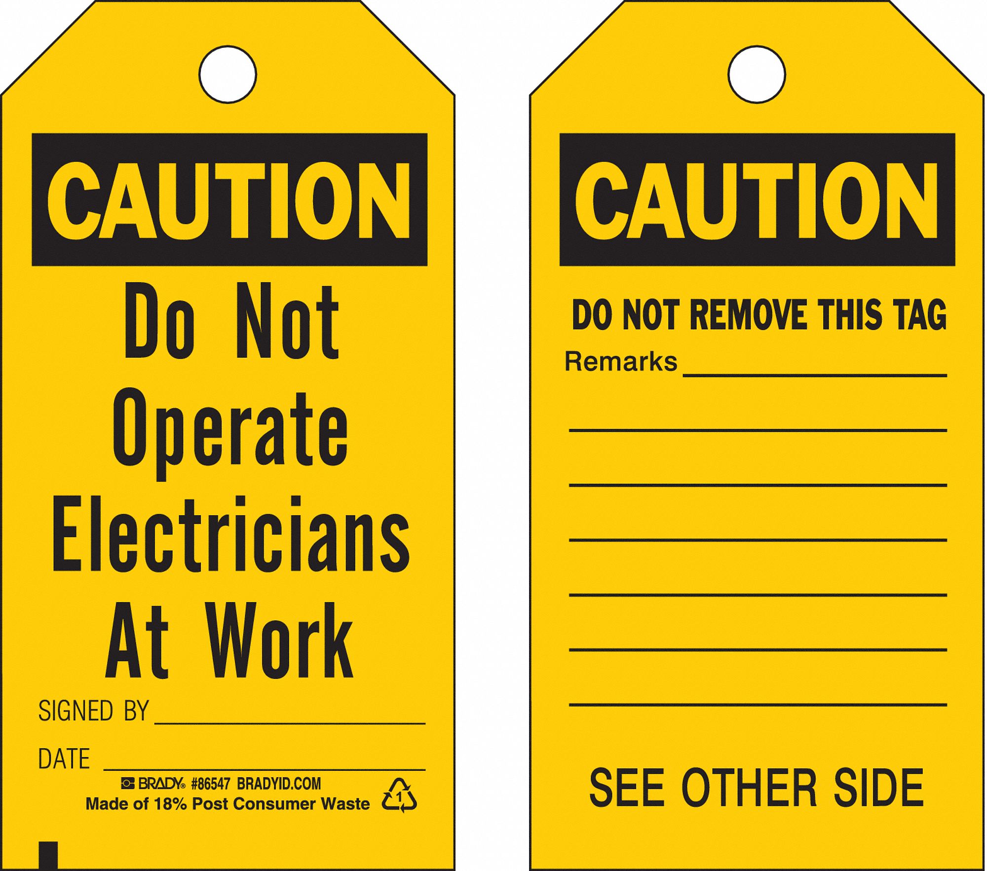 BRADY, Caution, Danger Do Not Operate, Caution Tag - 9UCH3|86547 - Grainger