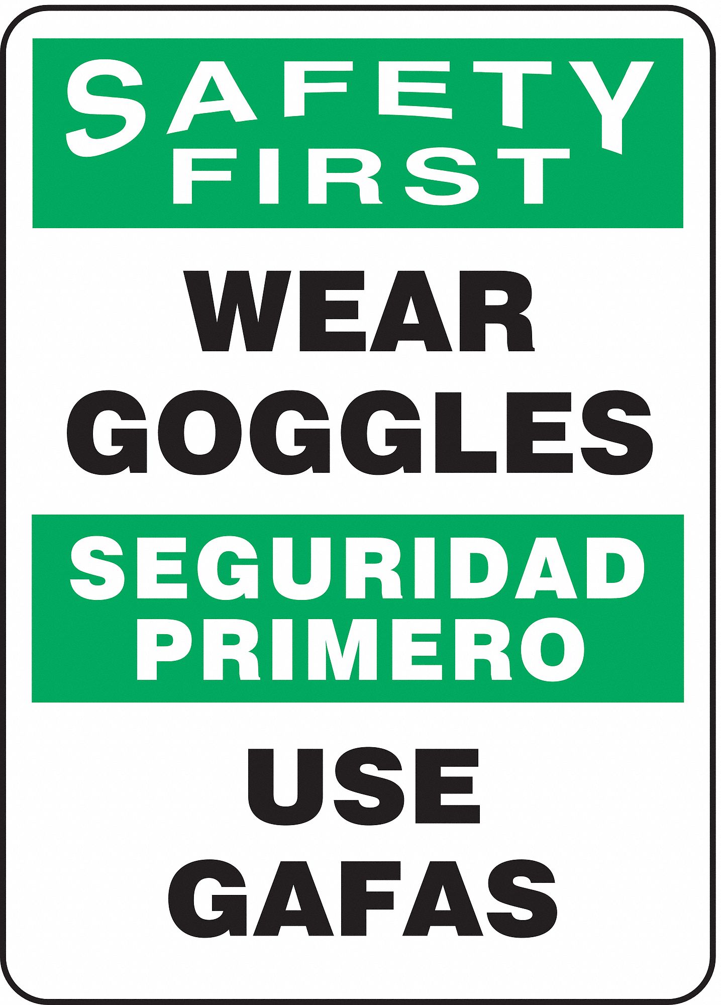 Spanish-Bilingual Safety First Sign, Wear Goggles/Use Gafas, Header ...