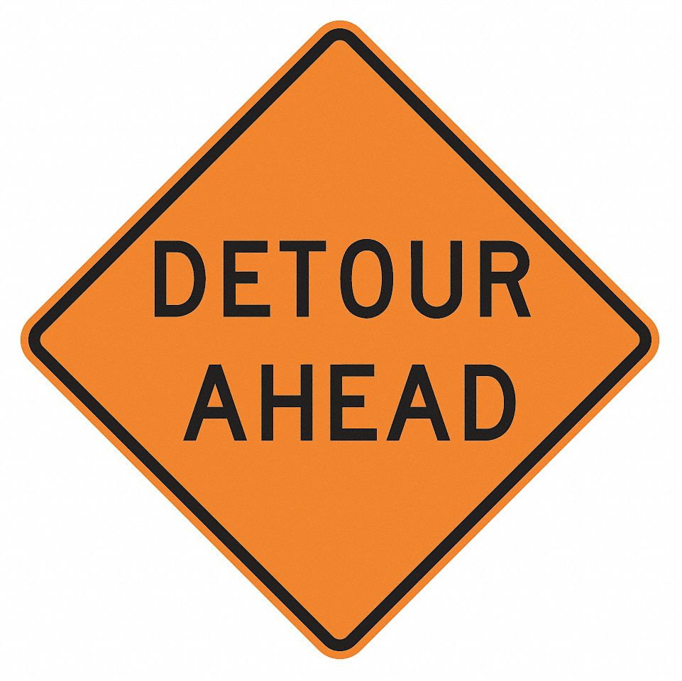 30 in x 30 in Nominal Sign Size, Aluminum, Detour Sign - 9UE66|W20-2D ...