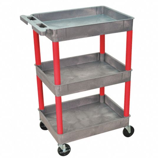 Flat Handle Utility Cart, 300 lb Load Capacity, Number of Shelves 3, 24 ...