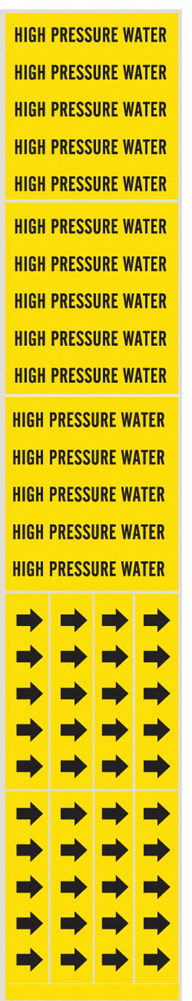 High Pressure Water, Yellow, Pipe Marker - 9W221|7142-3C - Grainger