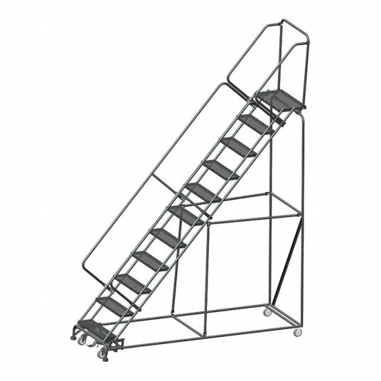 11-Step Slope Lockstep Rolling Ladder, Expanded Metal Step Tread, 143 ...