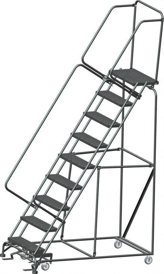 BALLYMORE 9-Step Rolling Ladder, Expanded Metal Step Tread, 123 in ...