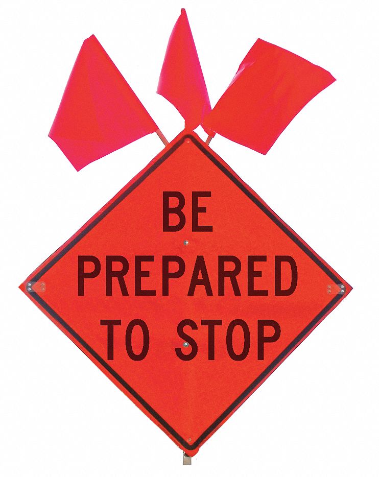 Stop Sign, Diamond, Vinyl, Sign Background Color Orange - Grainger