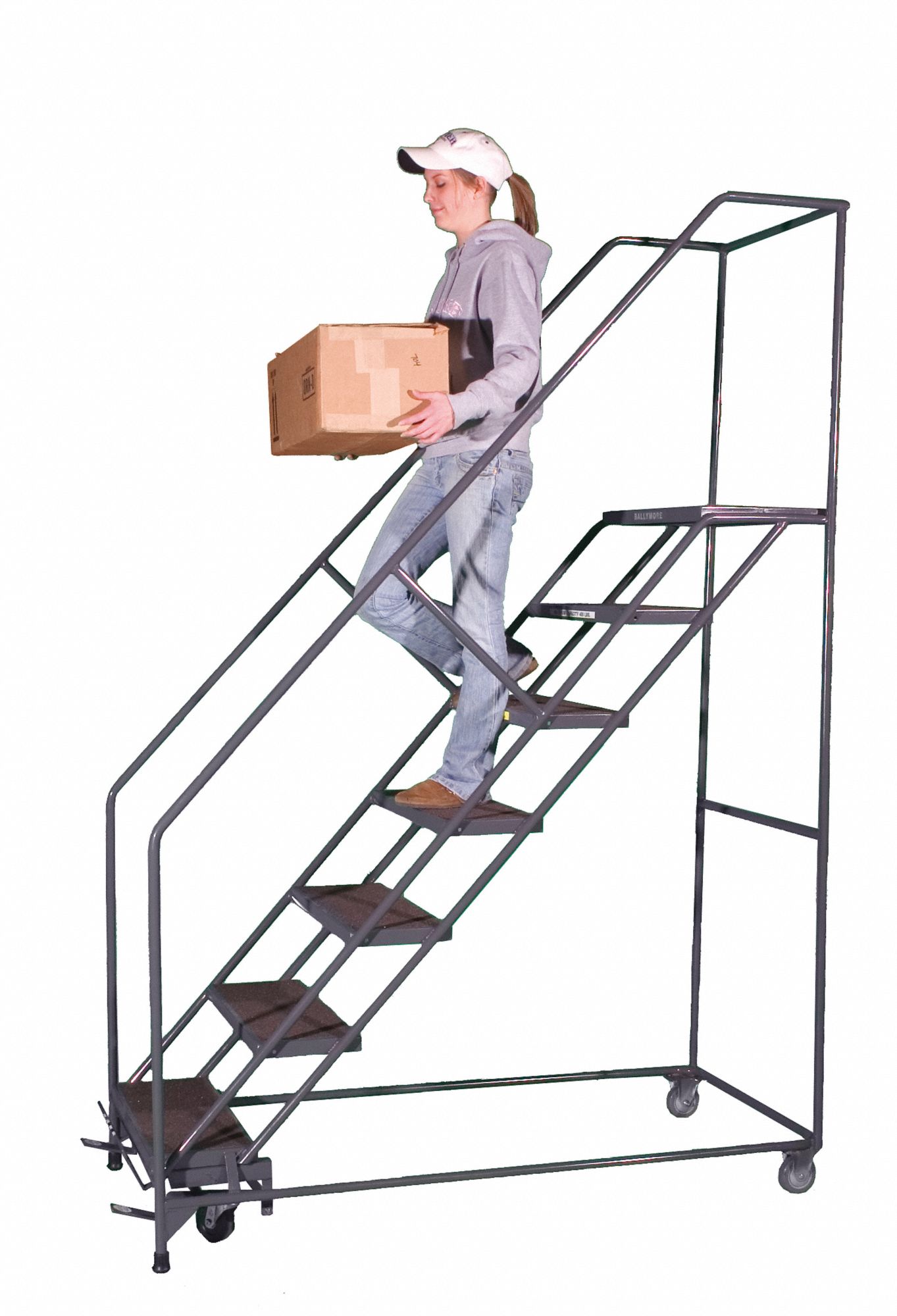 7-Step Stairway Slope Rolling Ladder, Rubber Mat Step Tread, 103 in ...