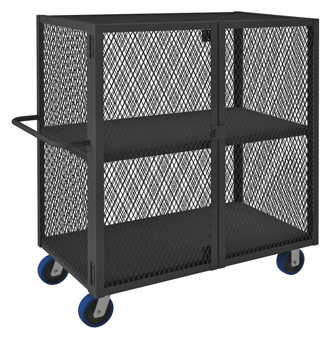 2,000 lb Load Capacity, Dual-Latch Welded Mesh Security Cart with Fixed ...