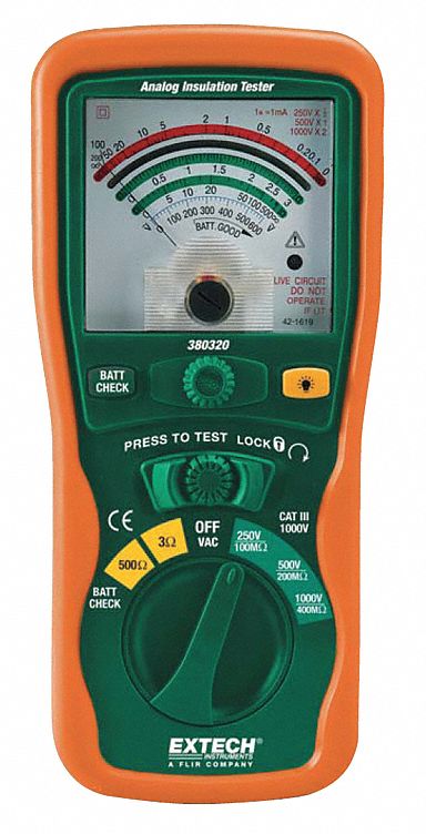 EXTECH, 0 ohm to 400 megaohm, CAT III 1000V, Megohmmeter - 9XJ79|380320 ...