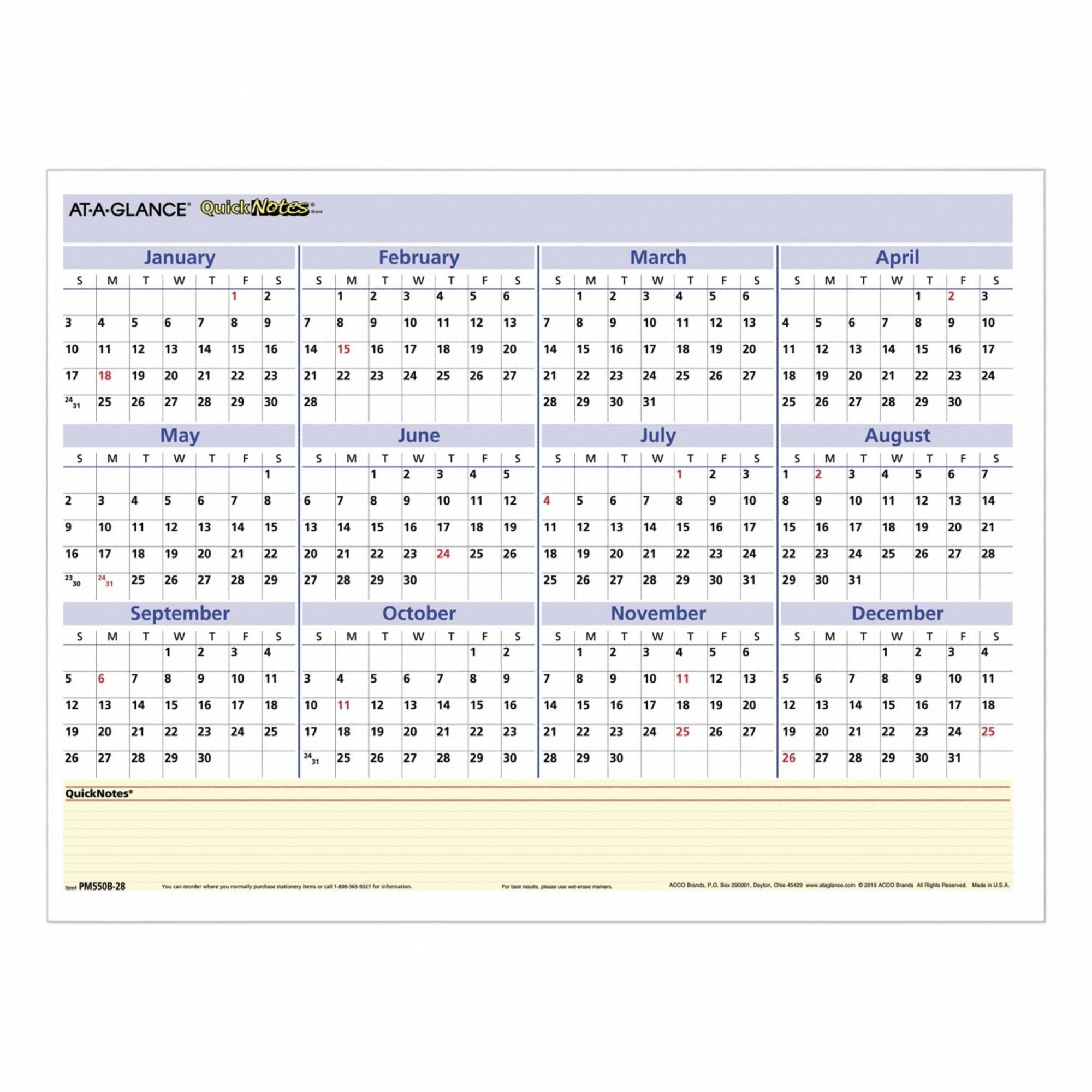 AT-A-GLANCE, 16 in Sheet Ht, 12 in Sheet Wd, Wall Calendar - 35X222 ...