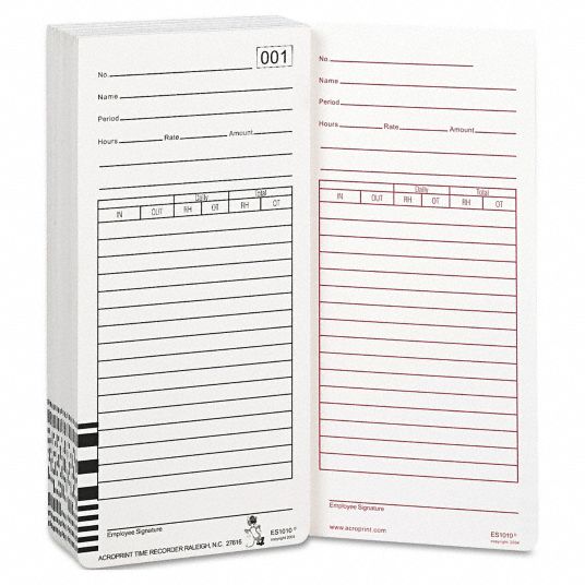 ACROPRINT, White, 7 in Ht, Time Card - 44NT65|09-9111-000 - Grainger