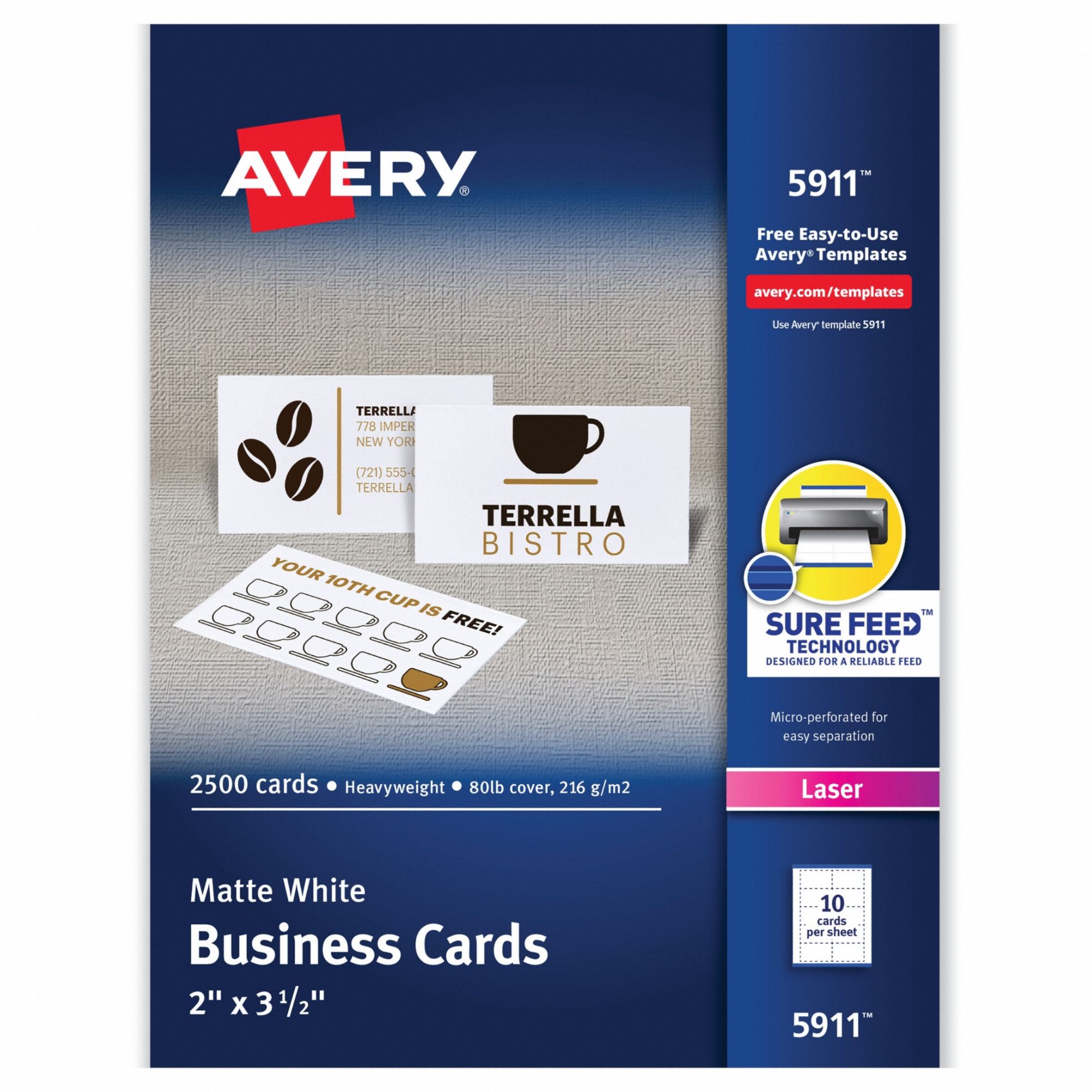 AVERY, White, Paper, Printable Business Cards - 50MV55|5911 - Grainger