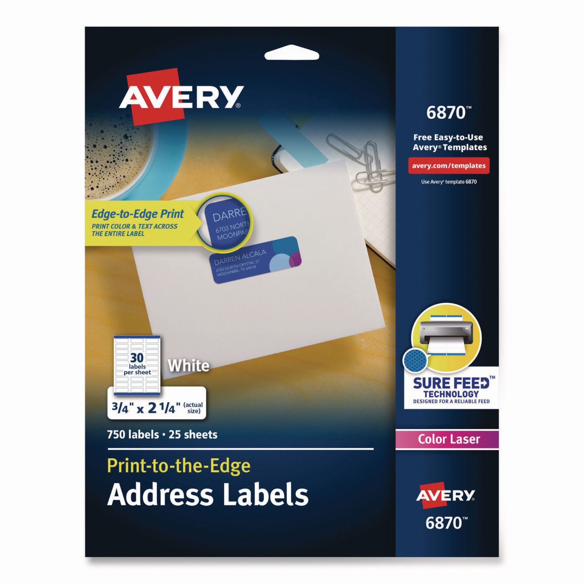 AVERY, 750, PK, Vibrant Color Printing Mailing Labels - 50MW02|6870 ...