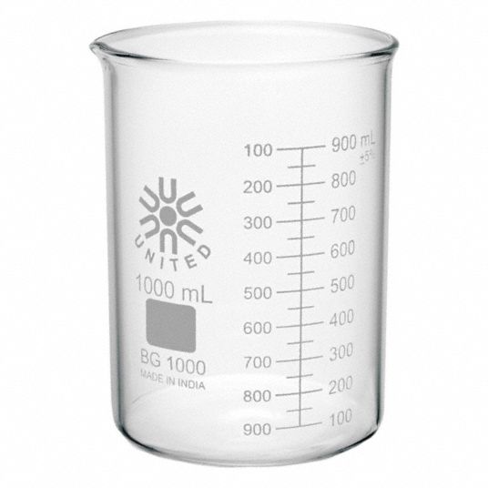 Borosilicate Glass, Low Form, Beaker - 207FZ8|BG1000-1000 - Grainger