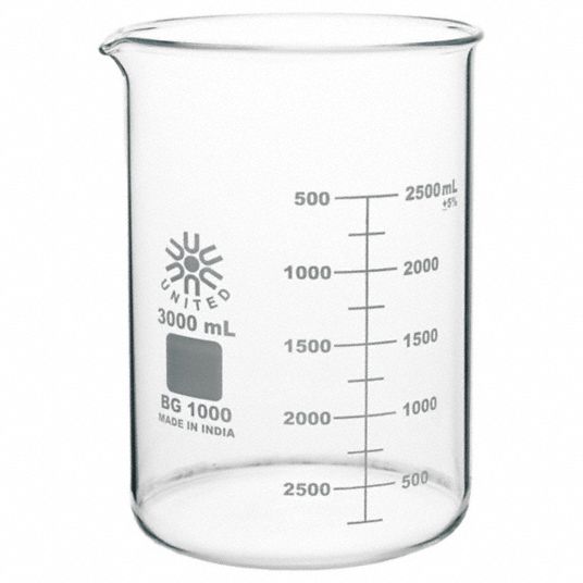 Borosilicate Glass, Low Form, Beaker - 811C84|BG1000-3000 - Grainger