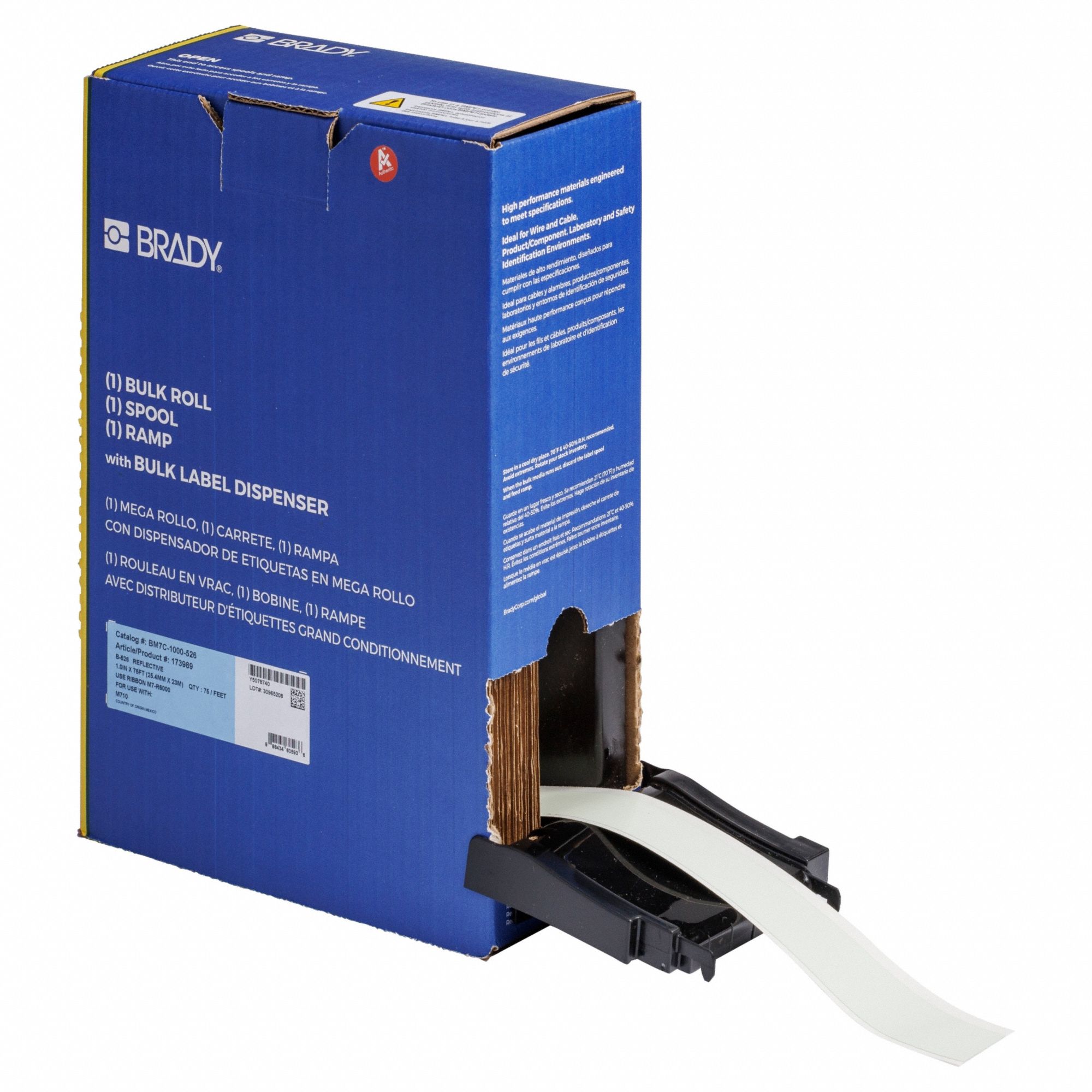 1 in x 75 ft, Polyester, Continuous Label Stock - 803TY2|BM7C-1000-526 ...