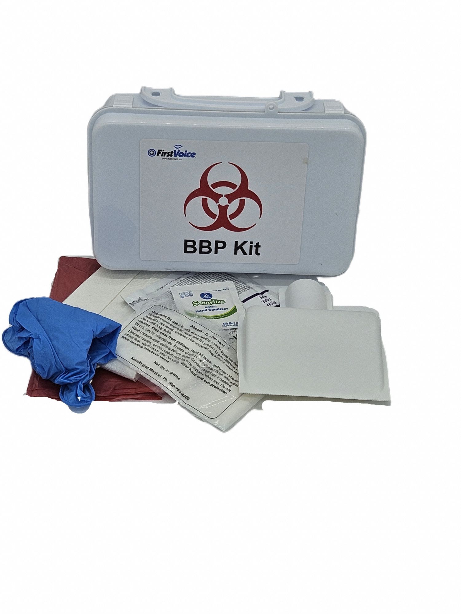 FIRST VOICE, (1) Pr Latex-free gloves, White, Bloodborne Pathogen Kit ...