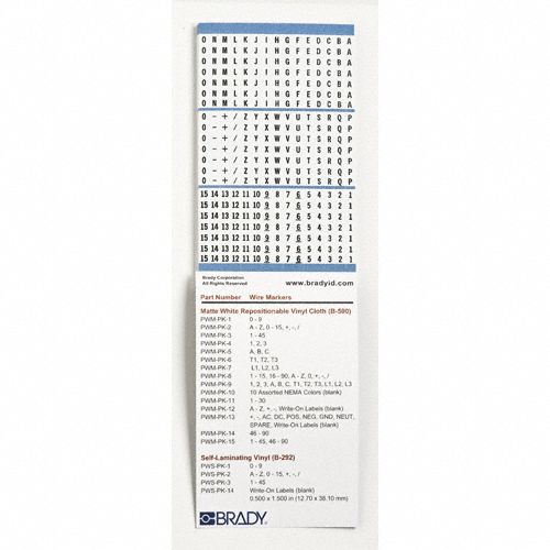 BRADY Wire Marker Book: 0 to 15/A-Z/- (Minus)/+ (Plus)// (Slash), Black ...