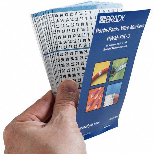 BRADY Wire Marker Book: 1 to 45, Black on White, 450 Labels, Vinyl ...