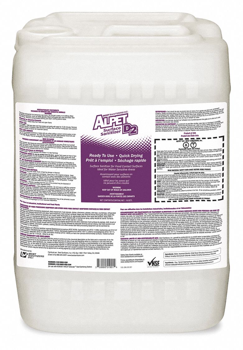 ALPET D2 CLEANER, DISINFECTANT AND SANITIZER, BUCKET, 5 GALLON ...