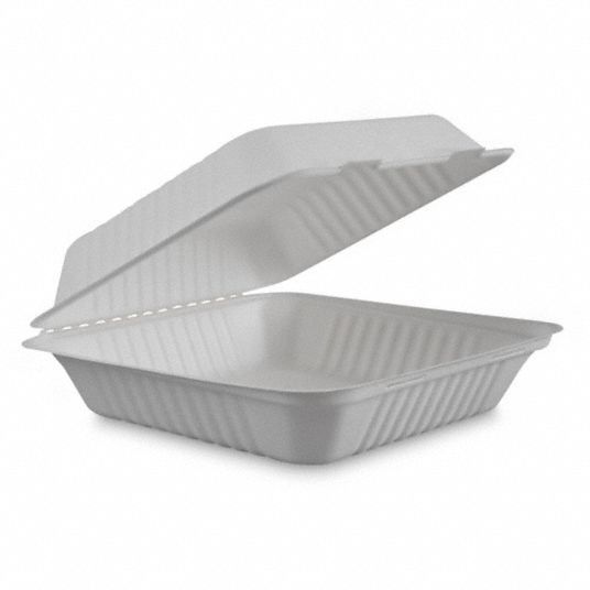 White, Hinged Lid Container Container, Disposable Carry-Out Food ...
