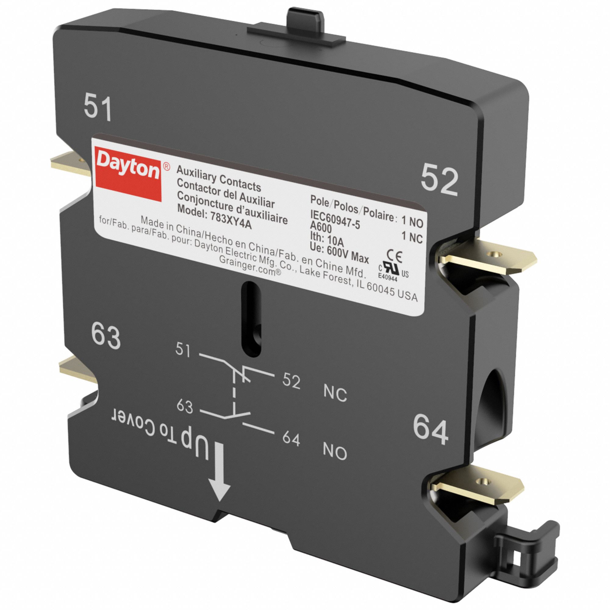 DAYTON, 1NO/1NC, 10 A Max Current (AC), Auxiliary Contact - 783XY4 ...