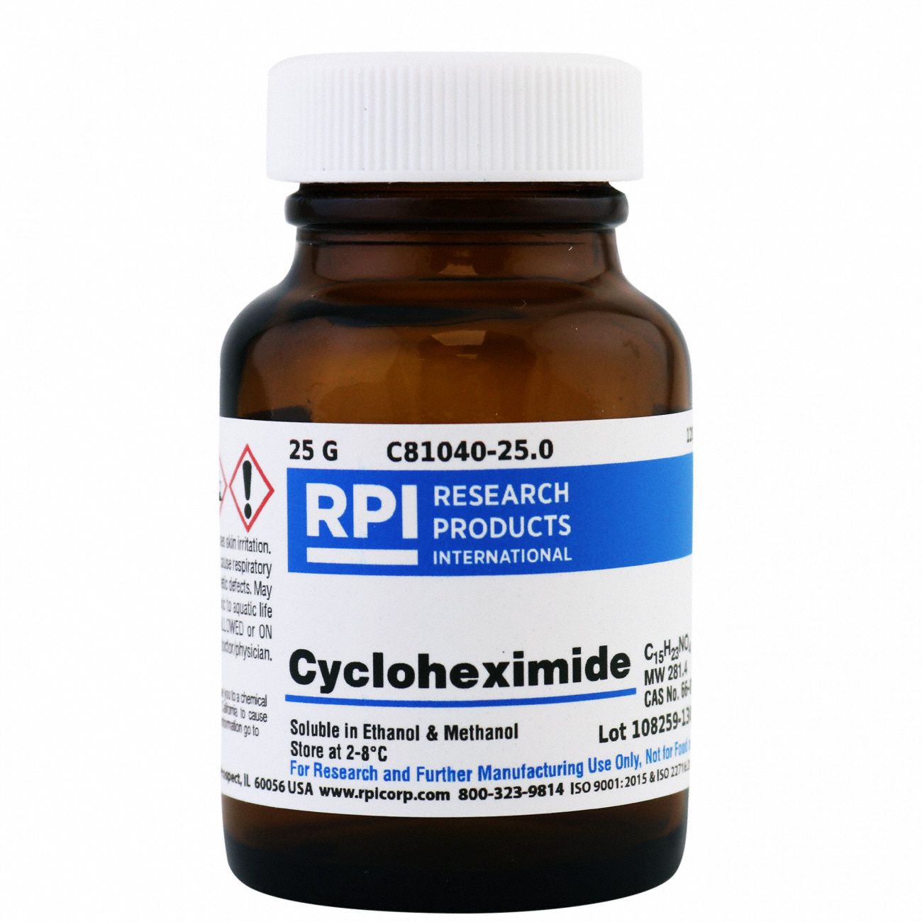 RPI, 25 g Container Size, Powder, Cycloheximide - 30TX88|C81040-25.0 ...