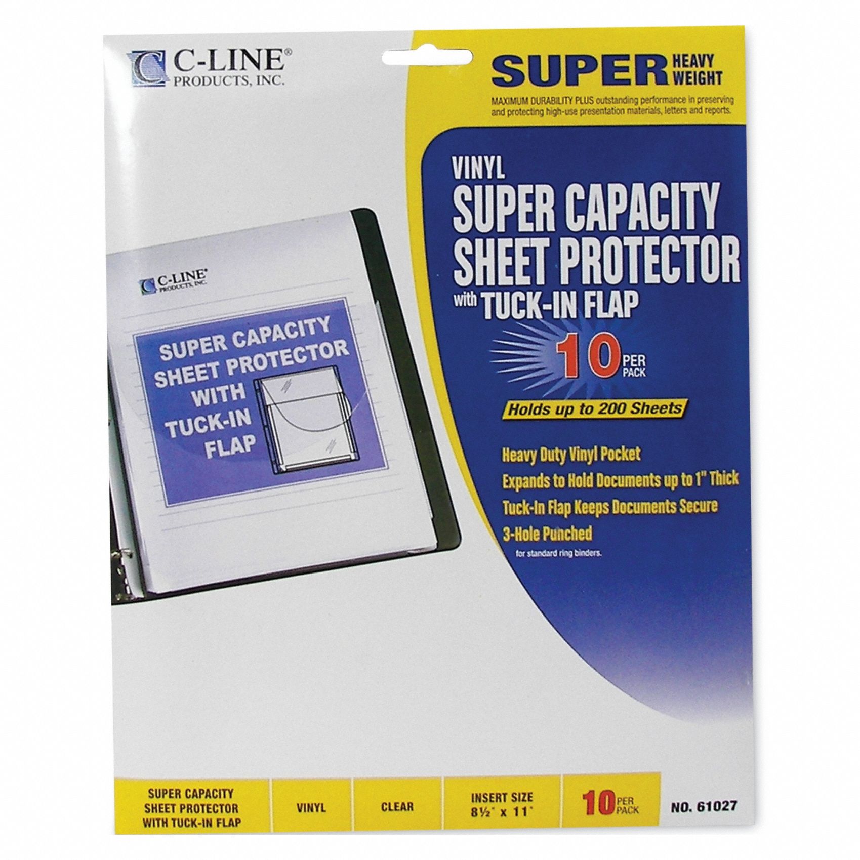 C-LINE, 0 Tabs, 8 1/2 in Overall Wd, Sheet Protector - 51VE55|61027 ...