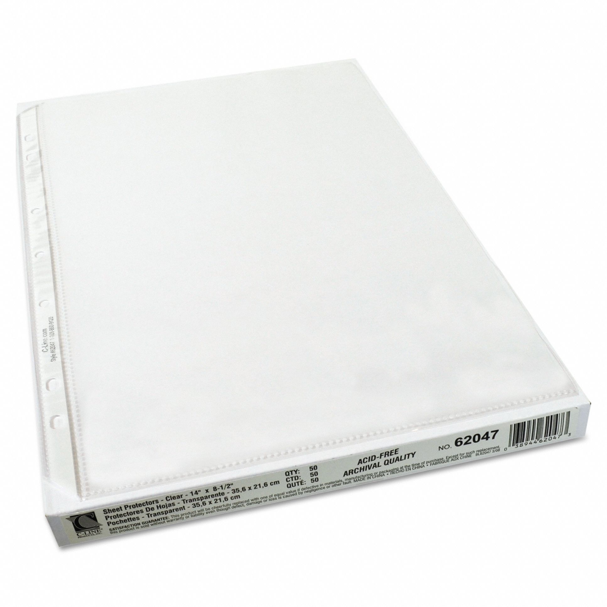 C-LINE, 0 Tabs, 8 1/2 in Overall Wd, Sheet Protector - 51VE64|62047 ...
