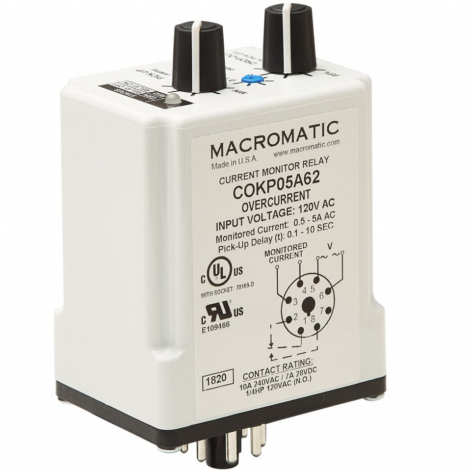 MACROMATIC, Socket Mounted, 10 A Current Rating, Monitor Relay - 803F26 ...
