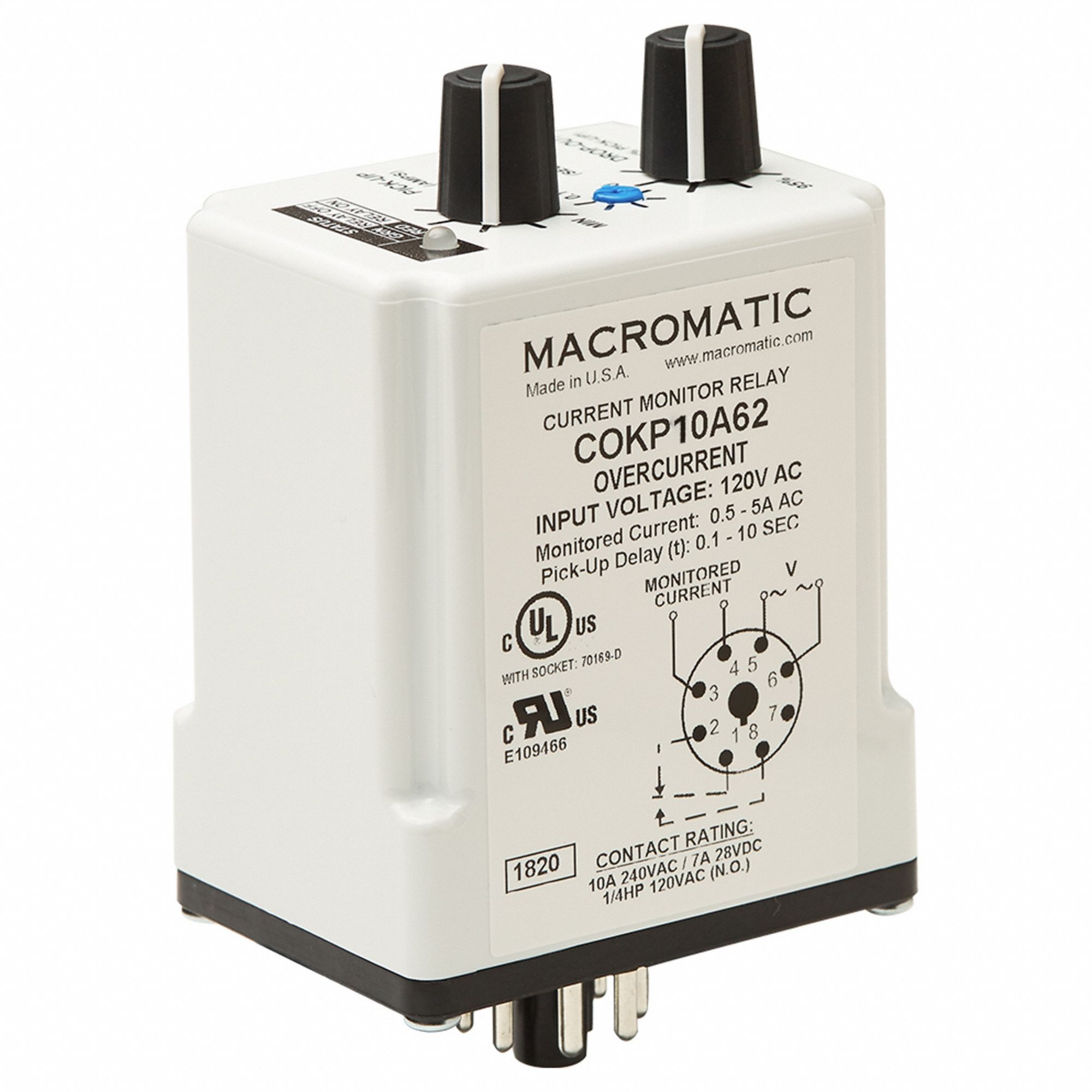 MACROMATIC, Socket Mounted, 10 A Current Rating, Monitor Relay - 803F27 ...