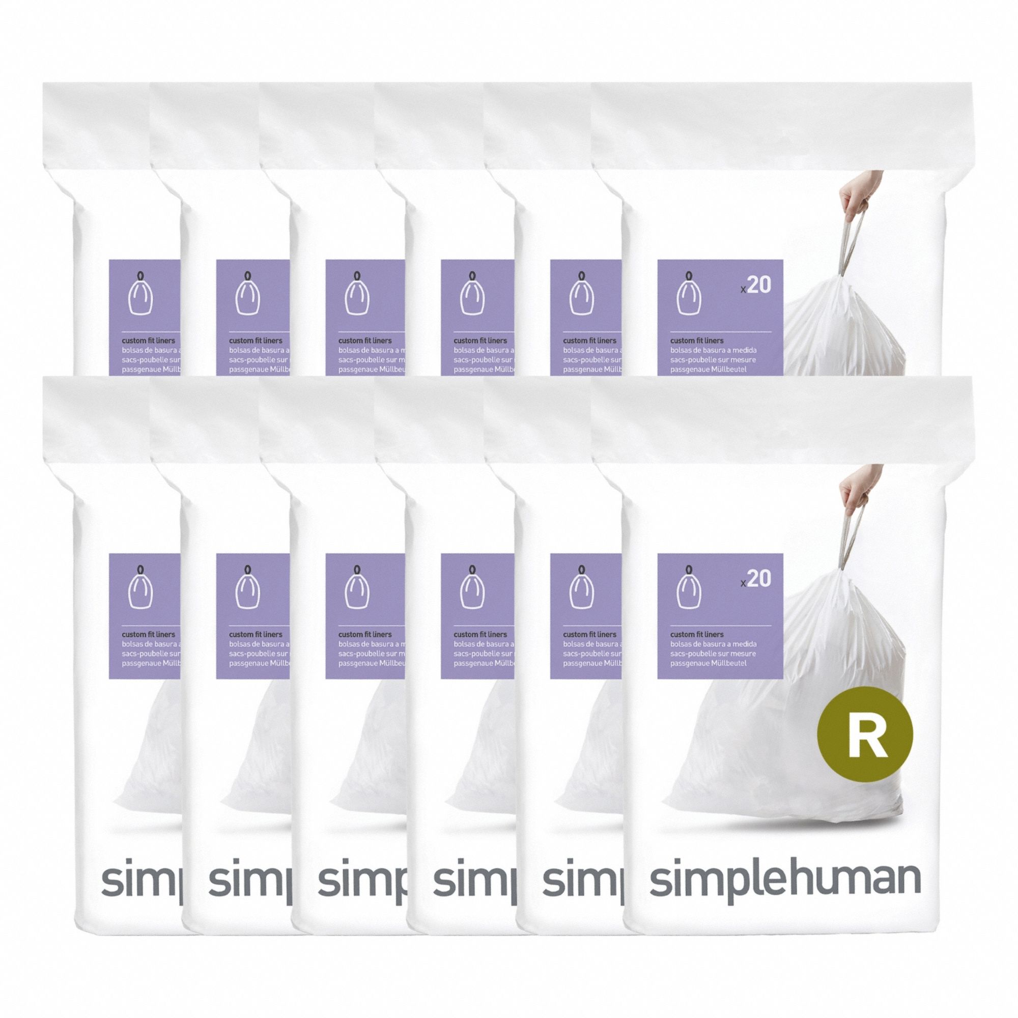 SIMPLEHUMAN, LLDPE, 7 to 23 Gallons, Custom Fit Trash Bags - 875GP4 ...