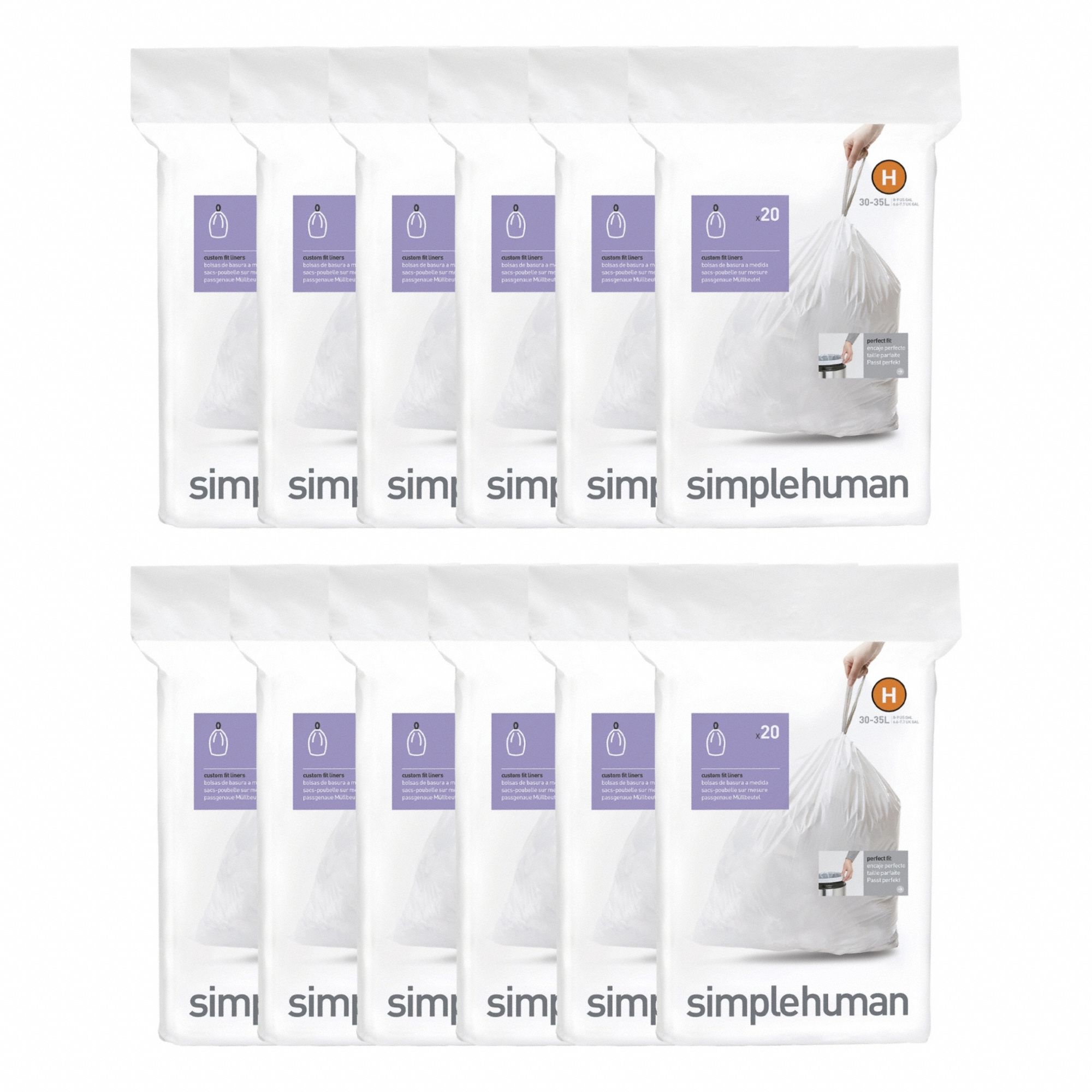 SIMPLEHUMAN, LLDPE, 7 to 23 Gallons, Custom Fit Trash Bags - 875GN7 ...