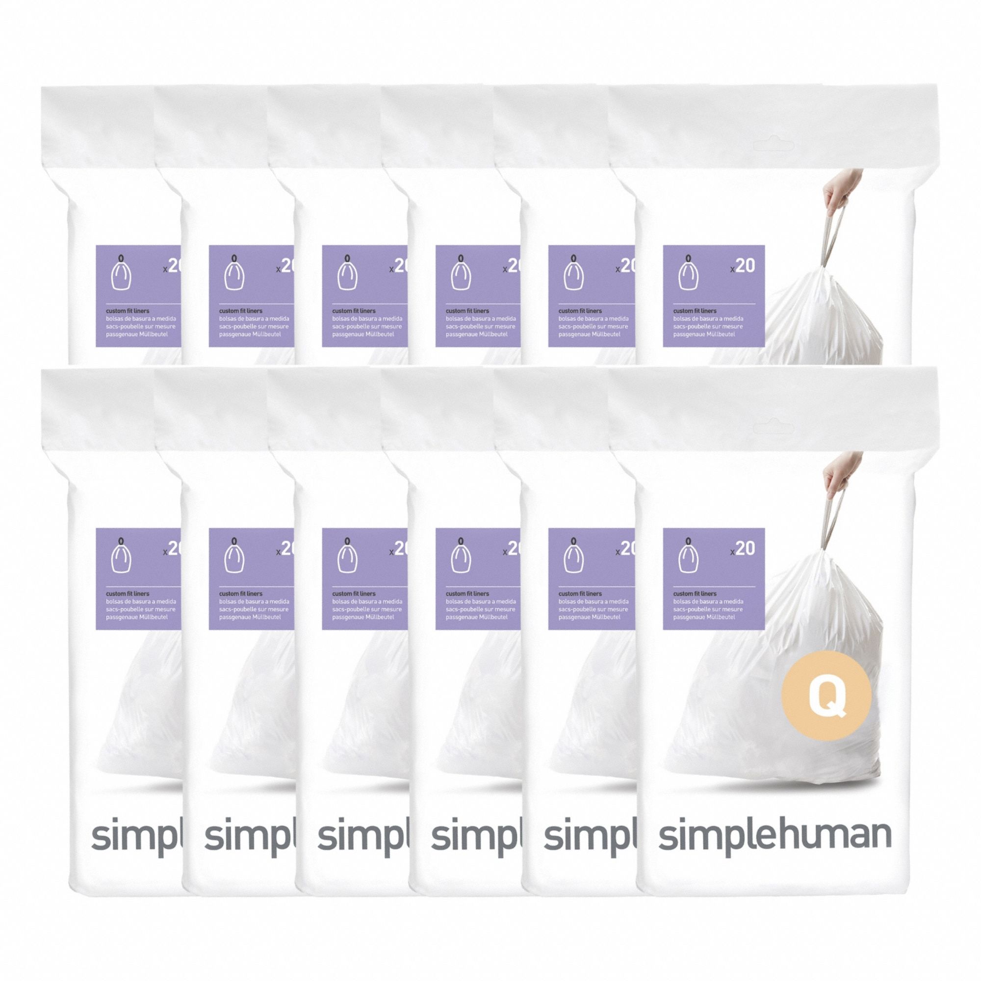 SIMPLEHUMAN, LLDPE, 7 to 23 Gallons, Custom Fit Trash Bags - 875GP3 ...