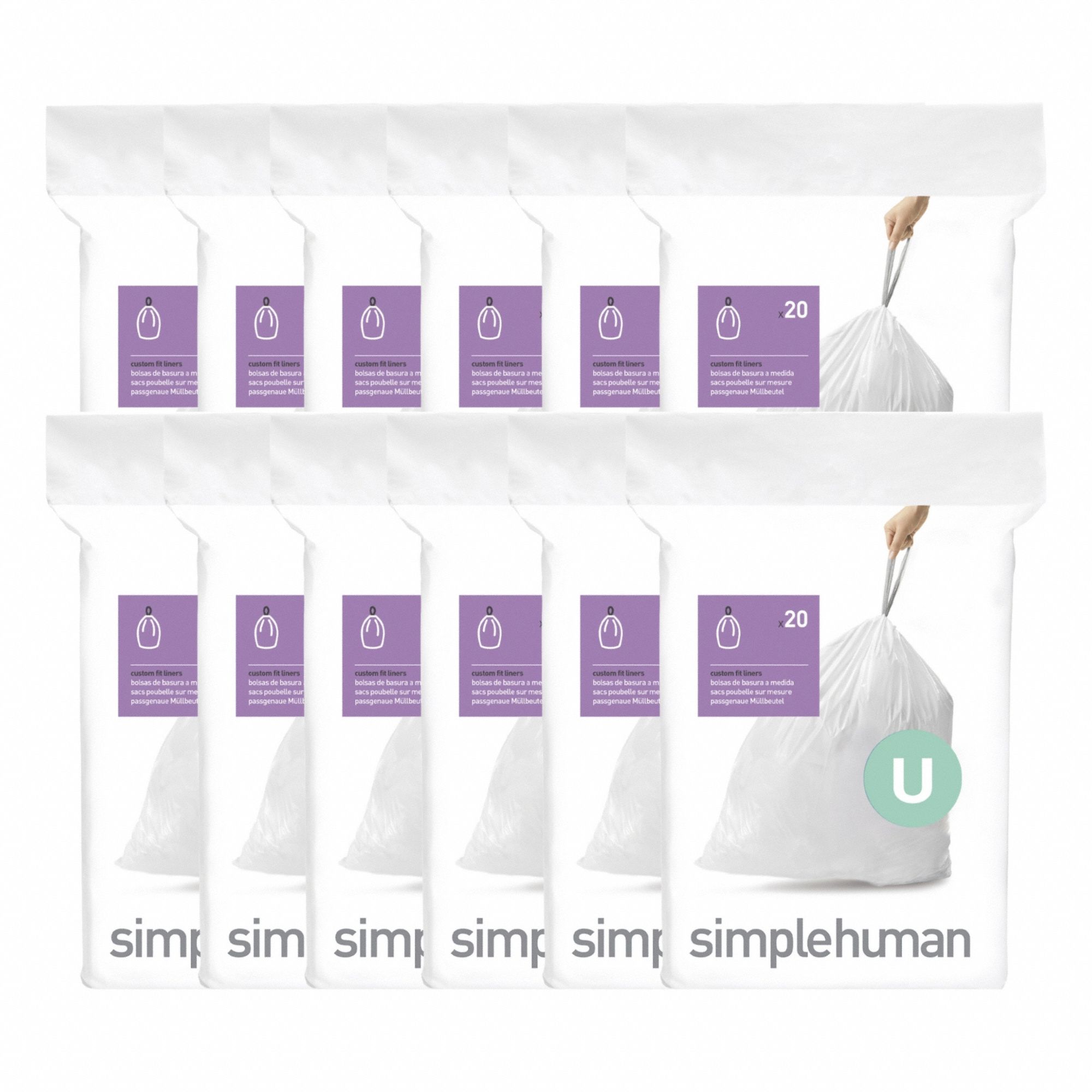 SIMPLEHUMAN, LLDPE, 7 to 23 Gallons, Custom Fit Trash Bags - 875GP5 ...
