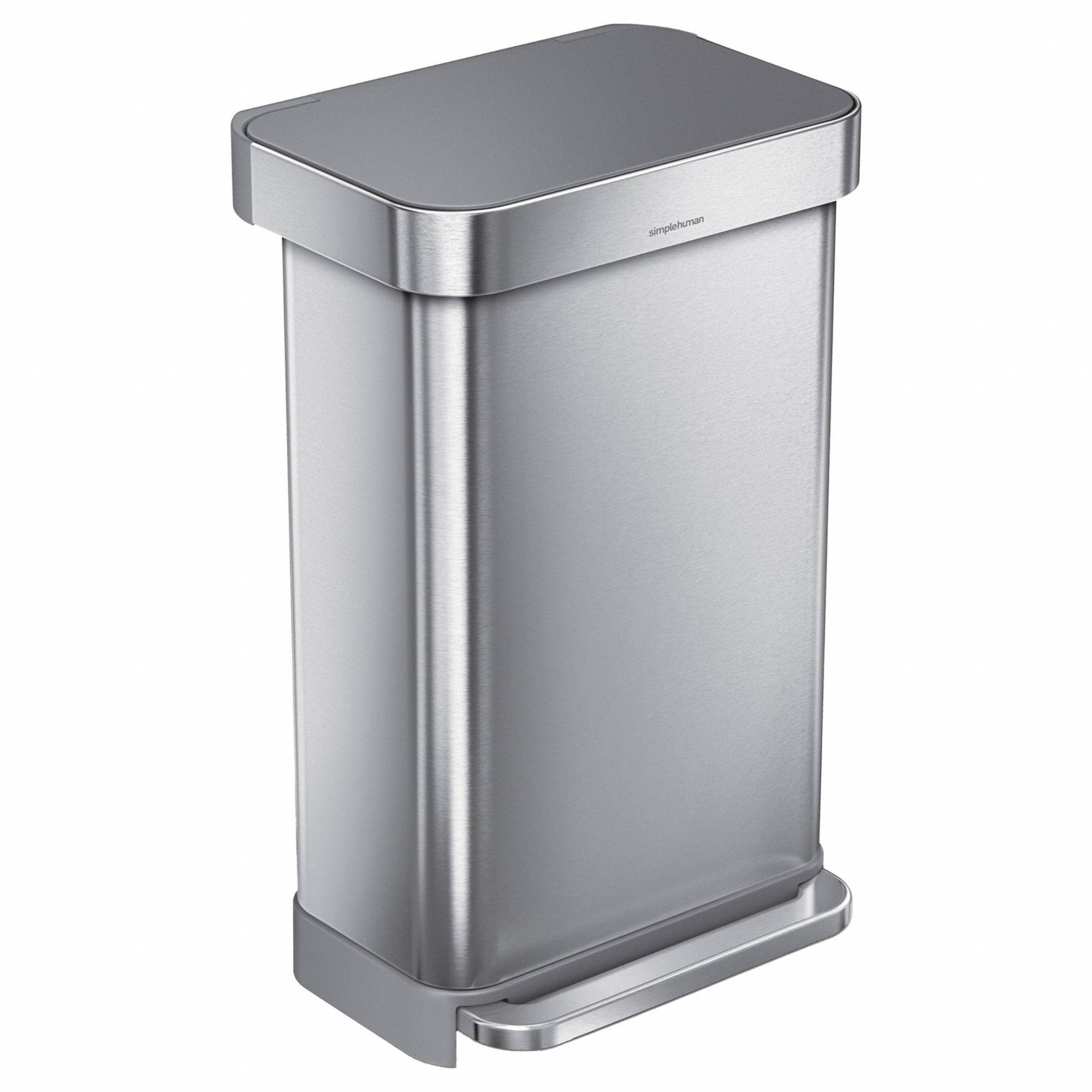SIMPLEHUMAN, Stainless Steel, 12 gal Capacity, Step-On Trash Container ...