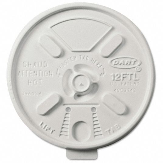 DART, Lid,Cup,Lift/Lock,12 oz.,White,PK1000 - 43PR34|DCC 12FTL - Grainger